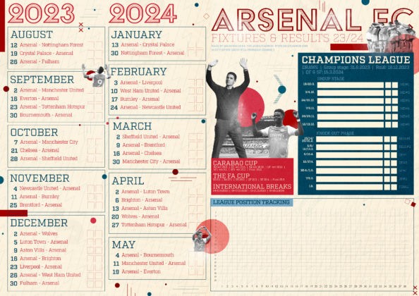Download Arsenal fixtures wallchart for 23/24 season