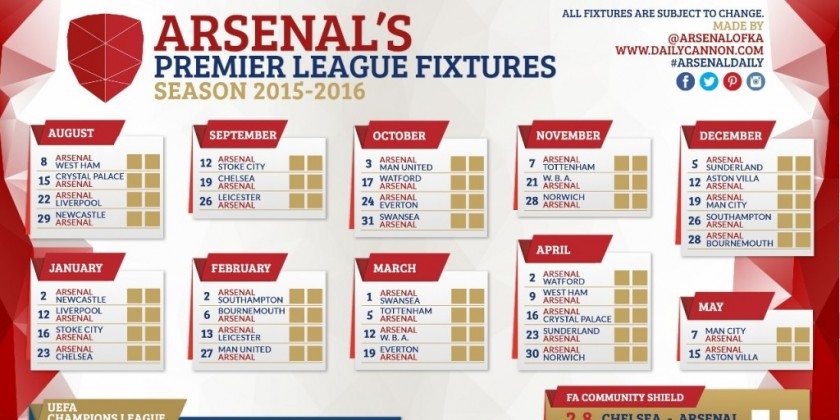 Arsenal 2015/16 Fixture Wallpapers and printable Wallchart